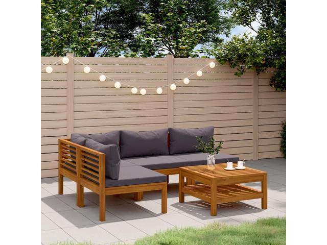 Click here for vidaXL Wooden Lounge Set Dark grey cushions  natur... prices