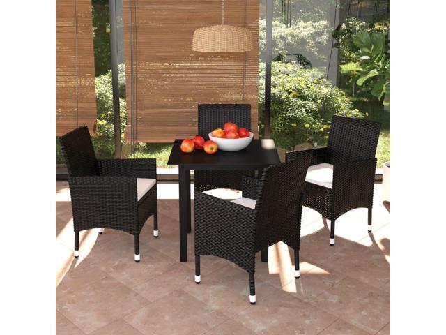 Click here for vidaXL Dining Set Black chairs  cream white cushio... prices