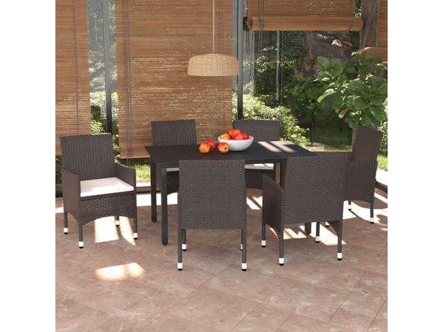 Click here for vidaXL Dining Set Brown PE Rattan Durable Dining S... prices