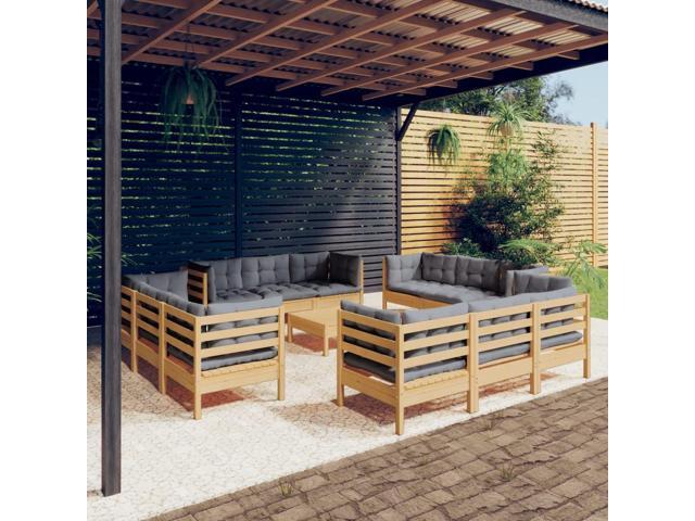Click here for vidaXL Garden Lounge Set Grey Solid pine wood  fab... prices