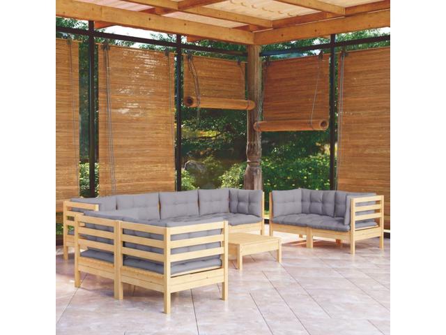 Click here for vidaXL Garden Lounge Set Gray cushions  Natural wo... prices