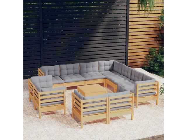 Click here for vidaXL Garden Lounge Set Grey cushions  natural pi... prices
