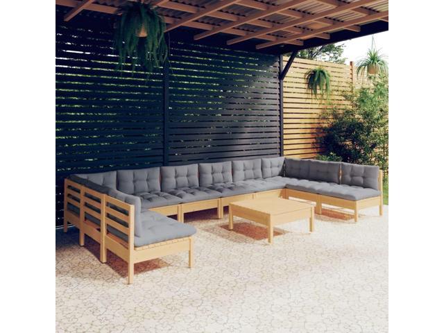 Click here for vidaXL Garden Lounge Set Grey Solid Pine Wood  Pol... prices