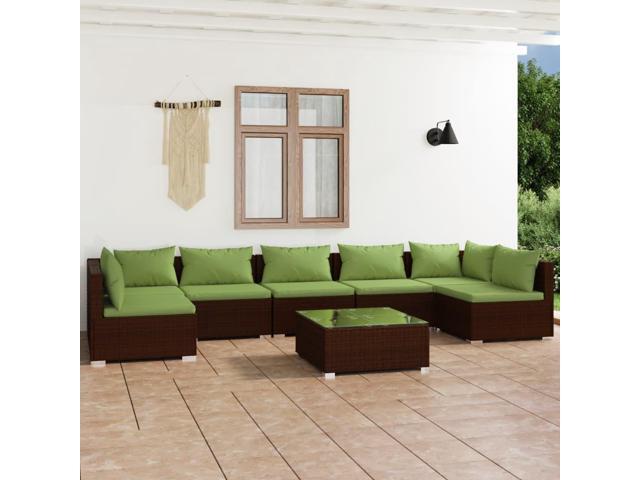 Click here for vidaXL Garden Lounge Set Brown with Green Cushions... prices