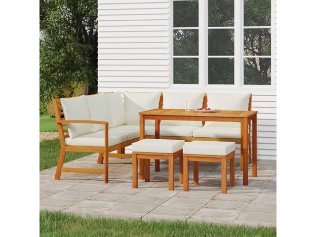 Click here for vidaXL Garden Dining Set Cream white cushions  Nat... prices