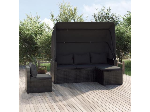 Click here for vidaXL Garden Sofa Set Black PE rattan 3-seater Fo... prices