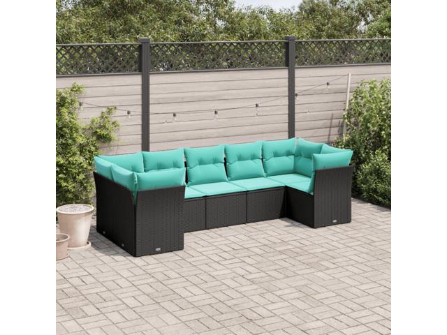 Click here for vidaXL Garden Sofa Set Black  Blue PE Rattan  Stee... prices