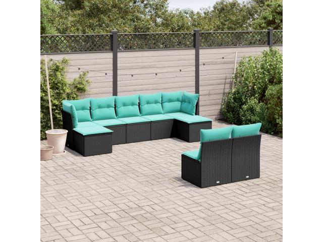 Click here for vidaXL Garden Sofa Set Black  Blue PE rattan  Powd... prices