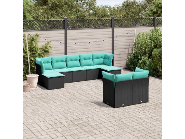 Click here for vidaXL Garden Sofa Set Black and Blue PE rattan an... prices