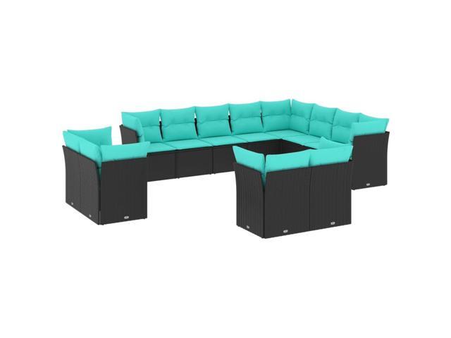 Click here for vidaXL Garden Sofa Set Black with blue cushions prices