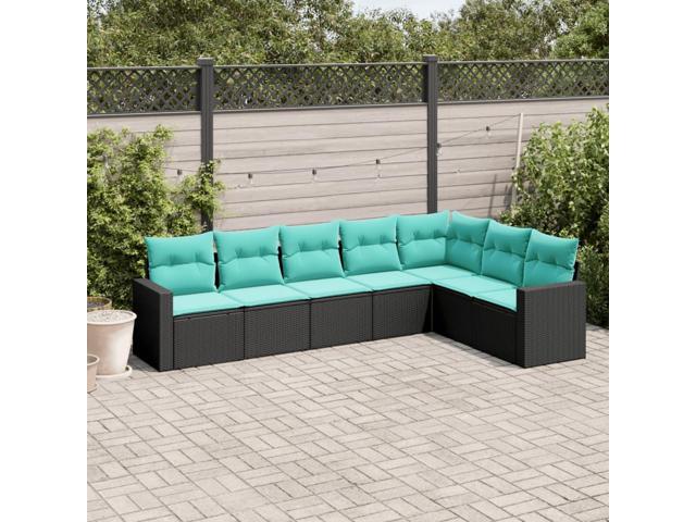 Click here for vidaXL Garden Sofa Set Black  Blue Poly Rattan  Po... prices