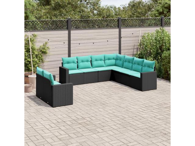 Click here for vidaXL Garden Sofa Set Black  Blue PE rattan  Powd... prices