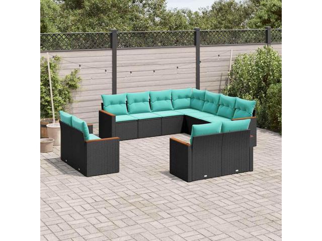 Click here for vidaXL Patio Sofa Set Black sofa with blue cushion... prices