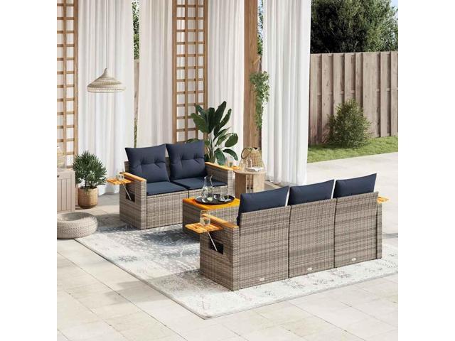 Click here for vidaXL 6 Piece Patio Sofa Set with Cushions Grey P... prices