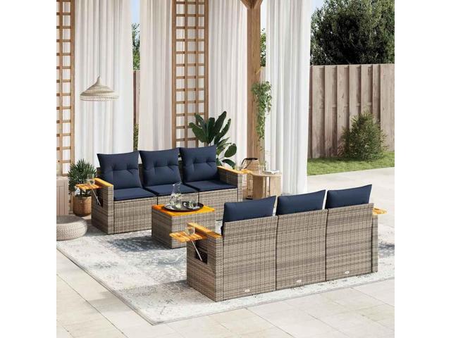Click here for vidaXL 7 Piece Patio Sofa Set with Cushions Grey P... prices
