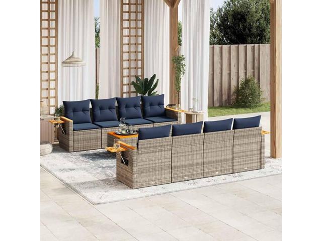 Click here for vidaXL 9 Piece Patio Sofa Set with Cushions Grey P... prices