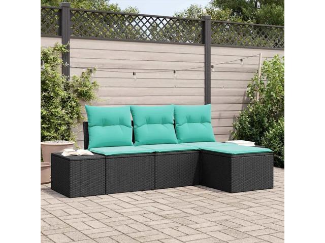 Click here for vidaXL Garden Sofa Set 4 pcs Black and Turquoise P... prices