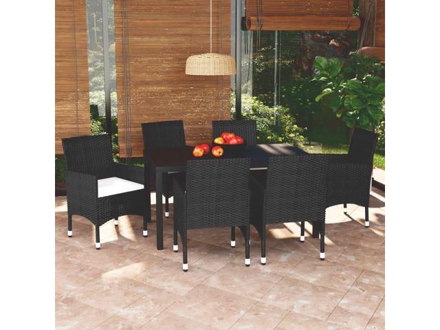 Click here for vidaXL Dining Set Black PE Rattan 7 Piece Set Ligh... prices