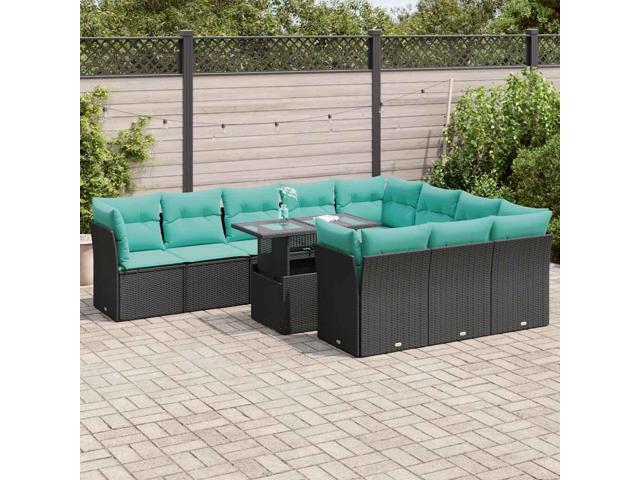 Click here for vidaXL 11 Piece Patio Sofa Set with Cushions Black... prices