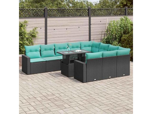 Click here for vidaXL 11 Piece Patio Sofa Set with Cushions Black... prices