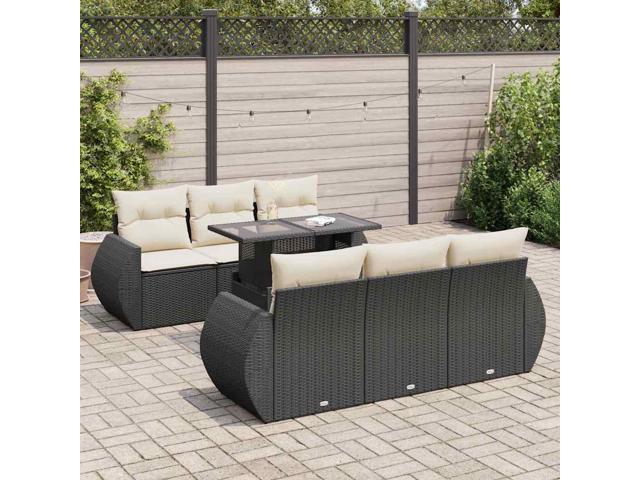 Click here for vidaXL 7 Piece Patio Sofa Set with Cushions Black... prices