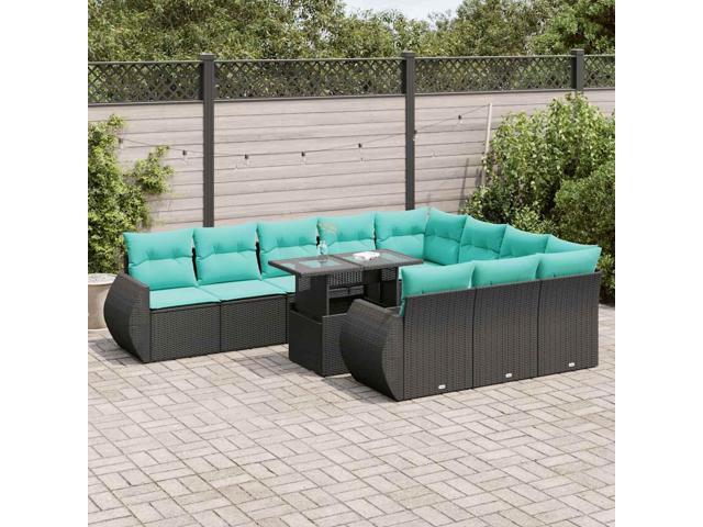 Click here for vidaXL 11 Piece Patio Sofa Set with Cushions Black... prices