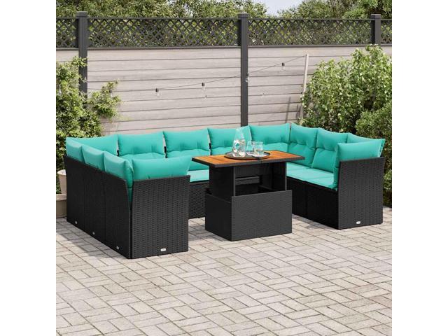 Click here for vidaXL 10 Piece Patio Sofa Set with Cushions Black... prices