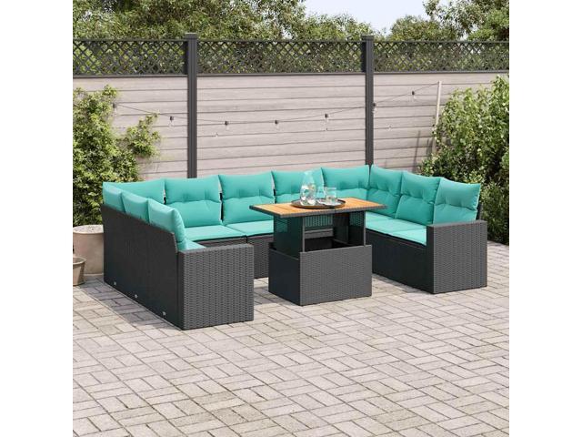 Click here for vidaXL 10 Piece Patio Sofa Set with Cushions Black... prices