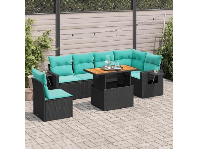 Click here for vidaXL 7 Piece Patio Sofa Set with Cushions Black... prices