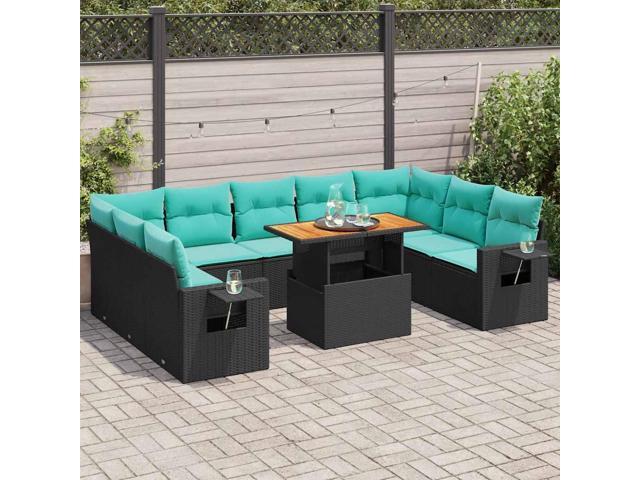 Click here for vidaXL 10 Piece Patio Sofa Set with Cushions Black... prices