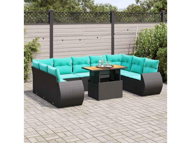 Click here for vidaXL 10 Piece Patio Sofa Set with Cushions Black... prices