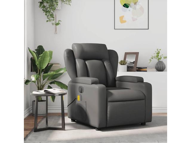 Click here for vidaXL Gray Leather Recliner Chair with 6-Point Vi... prices