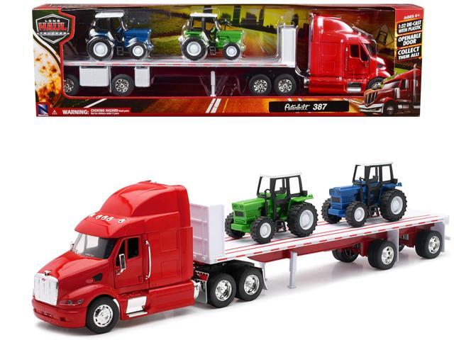 Click here for Peterbilt 387 Flatbed Truck Red with 2 Farm Tracto... prices