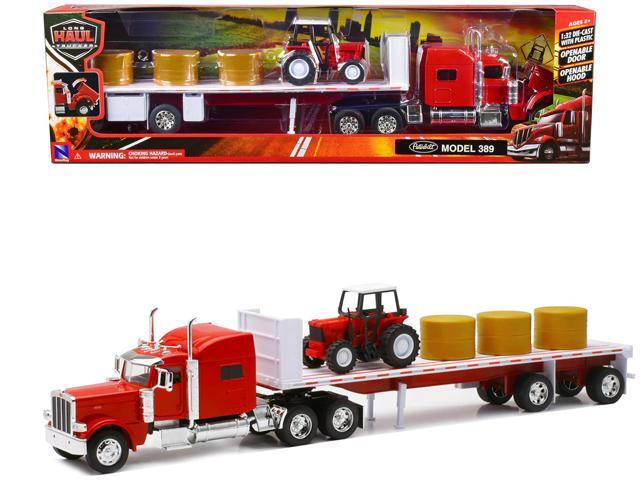 Click here for Peterbilt 389 Flatbed Truck Red with Farm Tractor... prices