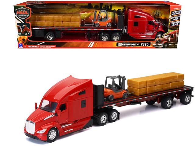 Click here for Kenworth T680 Truck Red and Flatbed Trailer with F... prices