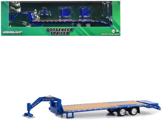 1/64 Gooseneck Trailer  Blue with Red & White Conspicuity Stripes  Hobby - Blue