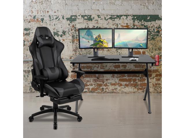 Click here for Black Gaming Desk and Gray Footrest Reclining Gami... prices