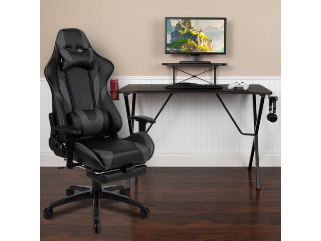 Click here for Black Gaming Desk with Cup Holder/Headphone Hook a... prices