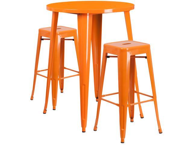 Click here for 30 Round Orange Metal Indoor-Outdoor Bar Table Set... prices