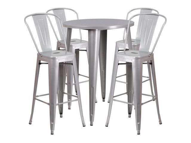 Click here for 30 Round Silver Metal Indoor-Outdoor Bar Table Set... prices