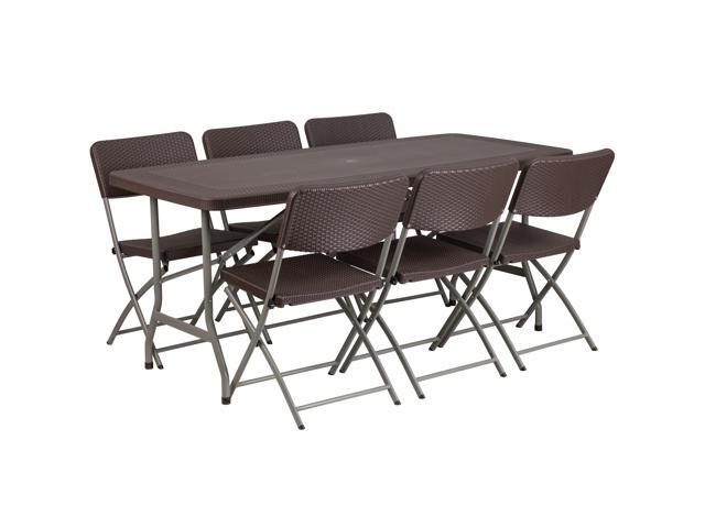 Click here for 32.5W x 67.5L Brown Rattan Plastic Folding Table S... prices