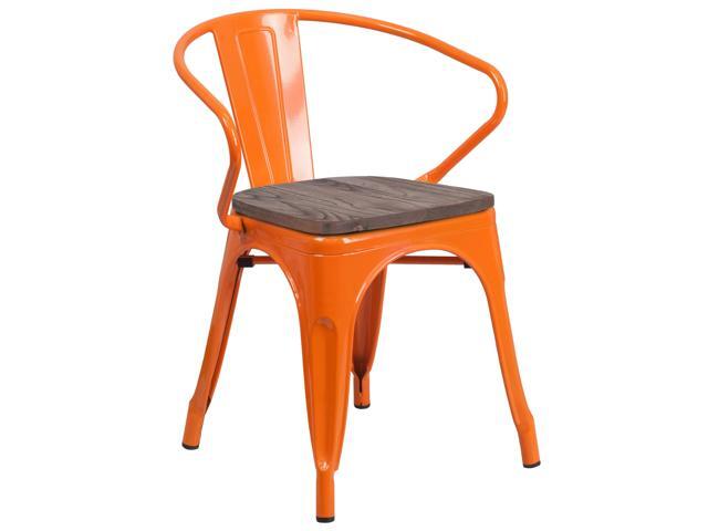 Click here for Orange Metal Chair with Wood Seat and Arms prices