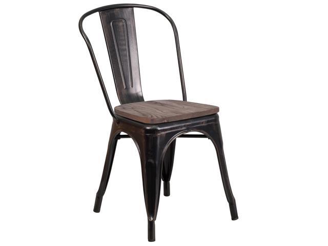 Click here for Black-Antique Gold Metal Stackable Chair with Wood... prices