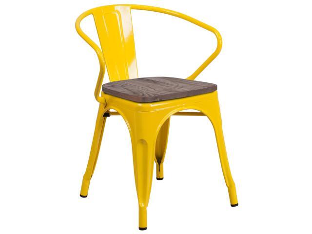 Click here for Yellow Metal Chair with Wood Seat and Arms prices