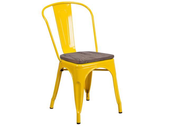 Click here for Yellow Metal Stackable Chair with Wood Seat prices