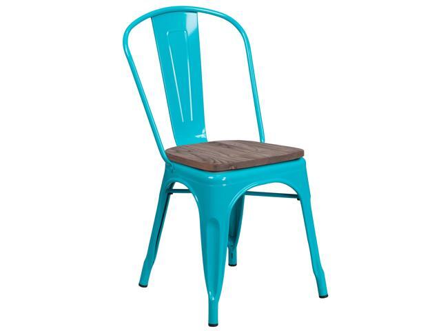 Click here for Crystal Teal-Blue Metal Stackable Chair with Wood... prices