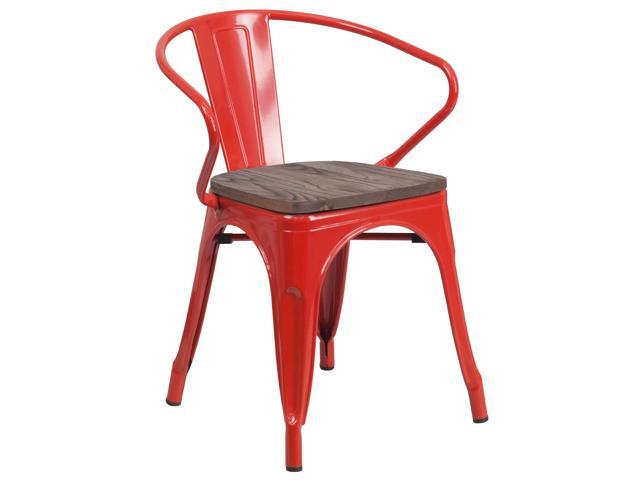 Click here for Red Metal Chair with Wood Seat and Arms prices