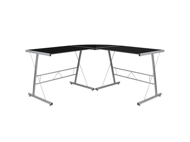 Click here for Black Glass L-Shape Corner Computer Desk with Silv... prices