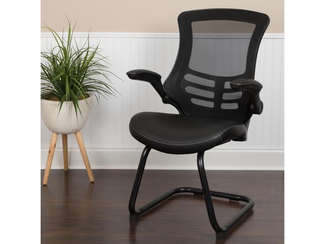 Click here for Black Mesh Sled Base Side Reception Chair with Whi... prices