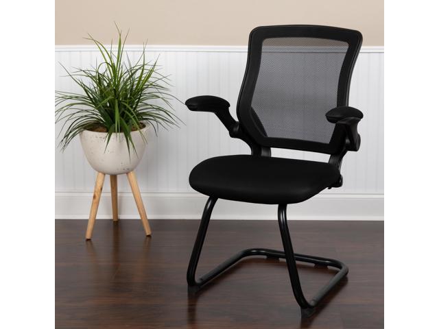 Click here for Black Mesh Sled Base Side Reception Chair with Fli... prices